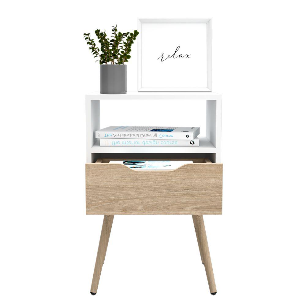 Buró Alesio, Blanco y Beige, con Patas en Madera y un Cajón X2 ...
