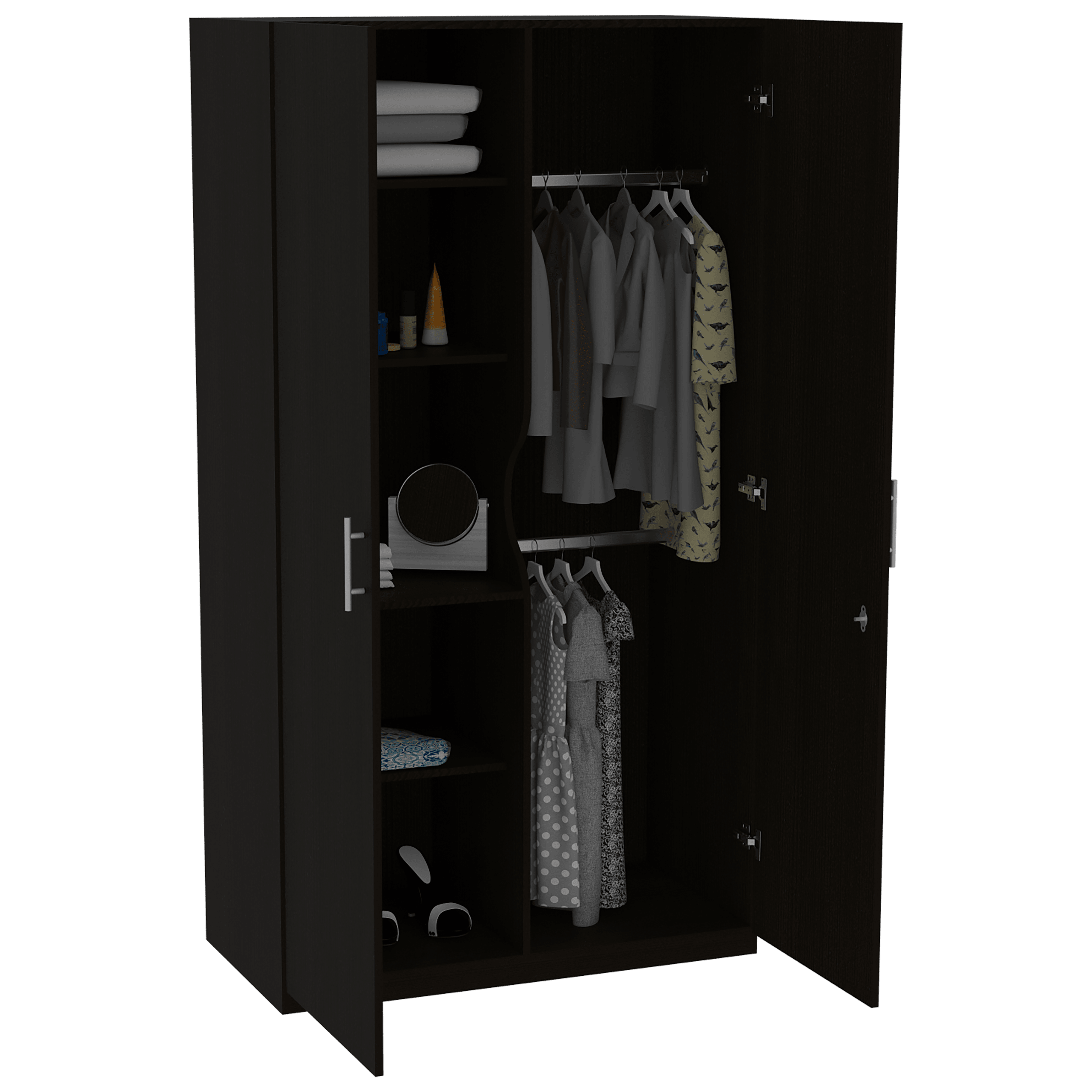 Closet Maya, Wengue, 2 Puertas Abatibles y 4 Entrepaños – Virtual Muebles Mx
