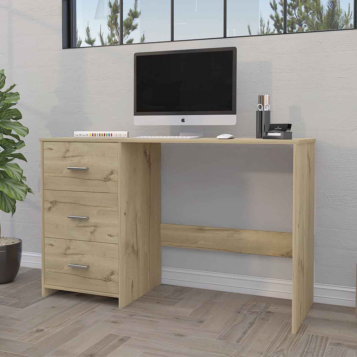 Escritorio 3 Cajones, Color Duna – Virtual Muebles Mx