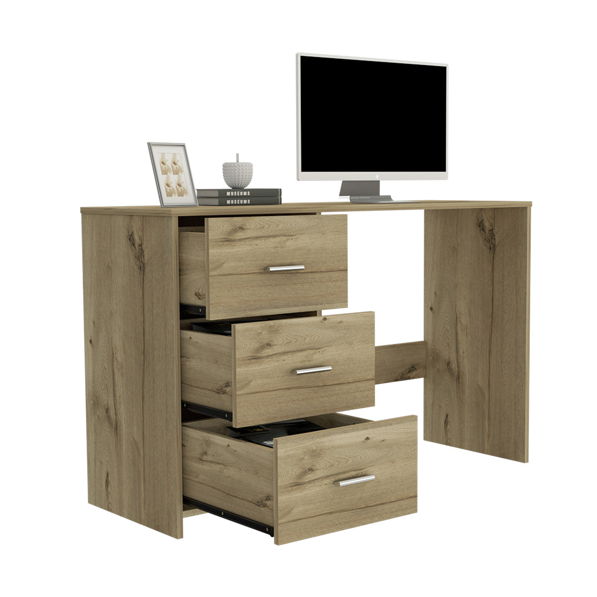 Escritorio 3 Cajones, Color Duna – Virtual Muebles Mx