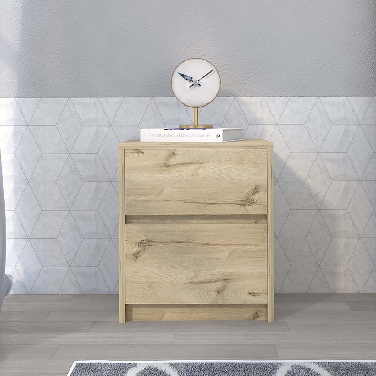 Buró Trivor, Color Duna, 2 Cajones – Virtual Muebles Mx