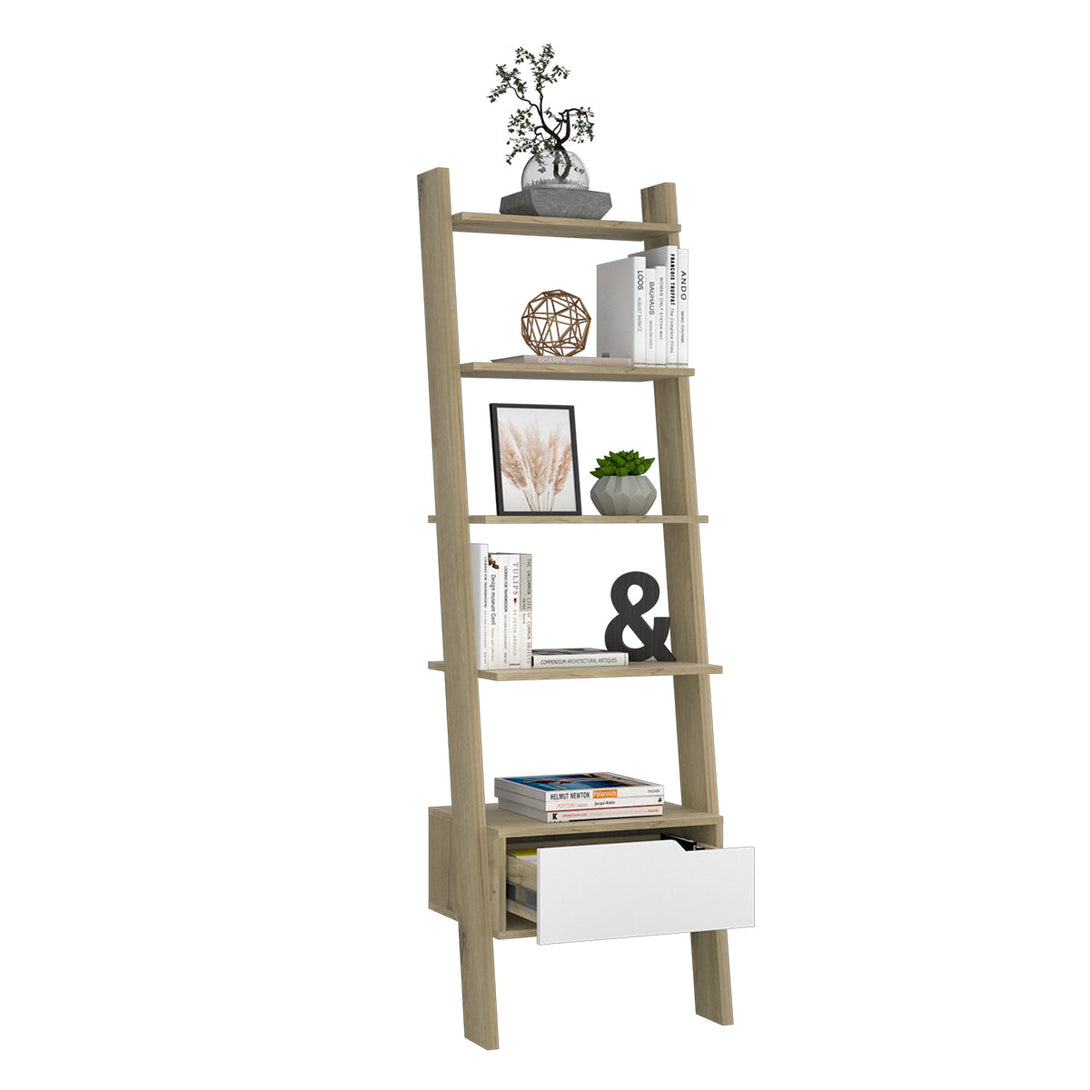 Librero Escalera Oslo, Color Duna y Blanco – Virtual Muebles Mx