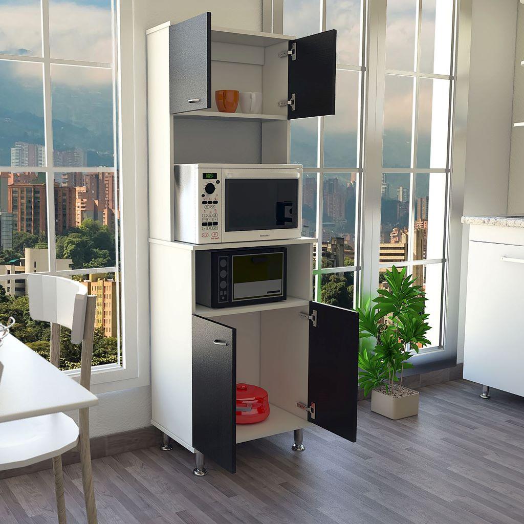 Alacena Catina color Blanco y Wengue para Cocina. – Virtual Muebles Mx